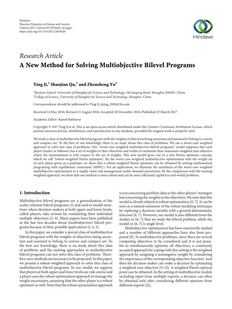 Pdf A New Method For Solving Multiobjective Bilevel Programs