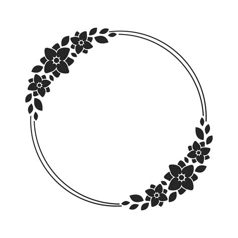 Floral Wreath Frame Template Round Border With Vine And Hand Drawn Flower Pattern Vector Round