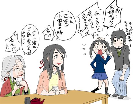 Miyamizu Mitsuha Tachibana Taki Miyamizu Yotsuha And Miyamizu Hitoha Kimi No Na Wa Drawn