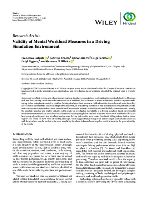 Pdf Validity Of Mental Workload Measures In A Driving Simulation