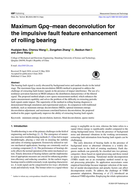 Maximum Gpq Mean Deconvolution For The Impulsive Fault Feature Enhancement Of Rolling Bearing