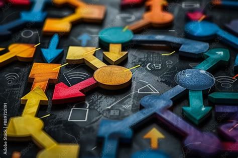 Close Up Photo Of A Flowchart With Colorful Arrows And Symbols Representing The Concept Of