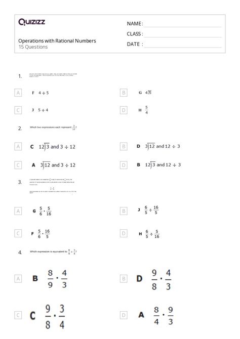 50 Operations With Rational Numbers Worksheets For 6th Year On Quizizz