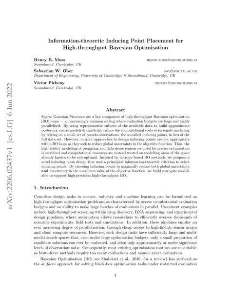 Pdf Information Theoretic Inducing Point Placement For High Throughput Bayesian Optimisation