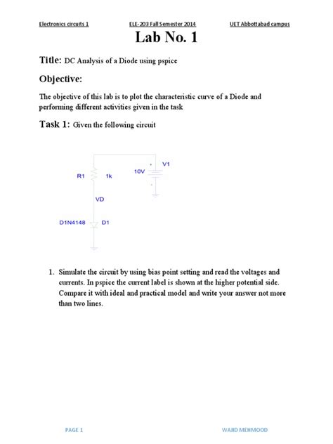 lab no 1 title objective pdf diode electrical network