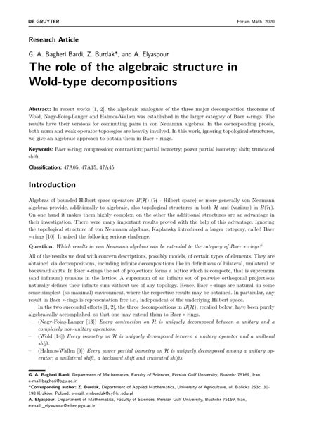 Pdf The Role Of The Algebraic Structure In Wold Type Decomposition