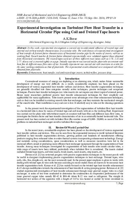 Pdf Experimental Investigation On Turbulent Flow Heat Transfer In A Horizontal Circular Pipe