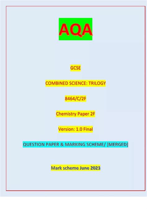 Aqa Gcse Combined Science Trilogy 8464 C 2f Chemistry Paper 2f Aqa Question Paper And Marking