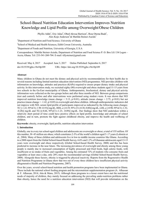 Pdf School Based Nutrition Education Intervention Improves Nutrition