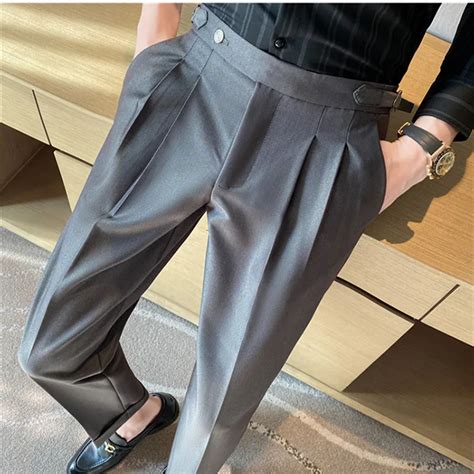 남성용 슬림 핏 포멀 팬츠 비즈니스 캐주얼 블랙 블루 스트레치 롱 팬츠 가을 겨울 고품질 브랜드 2022 패션 29