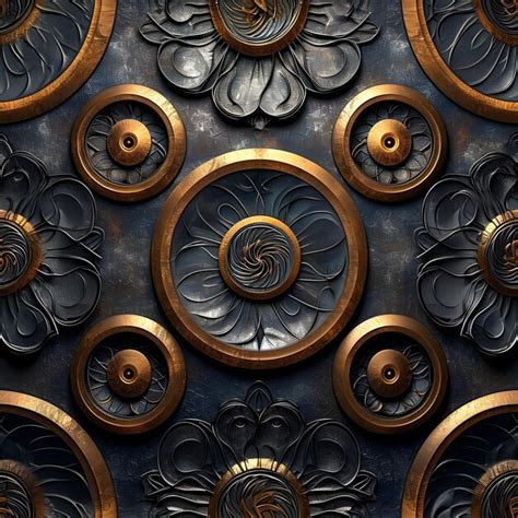 Premium Photo A Symmetrical Pattern Of Interlocking Circles And Spirals In Metallic Tones