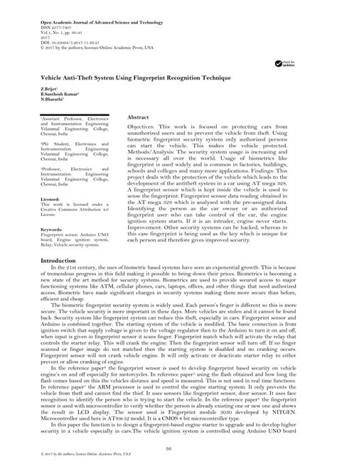 Pdf Vehicle Anti Theft System Using Fingerprint Recognition Technique