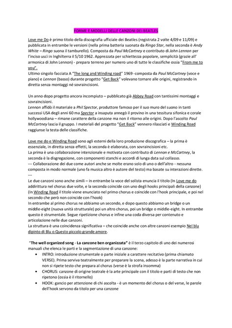 Riassunto Estratto Forme E Modelli Delle Canzoni Dei Beatles Di F Fabbri Sintesi Del Corso