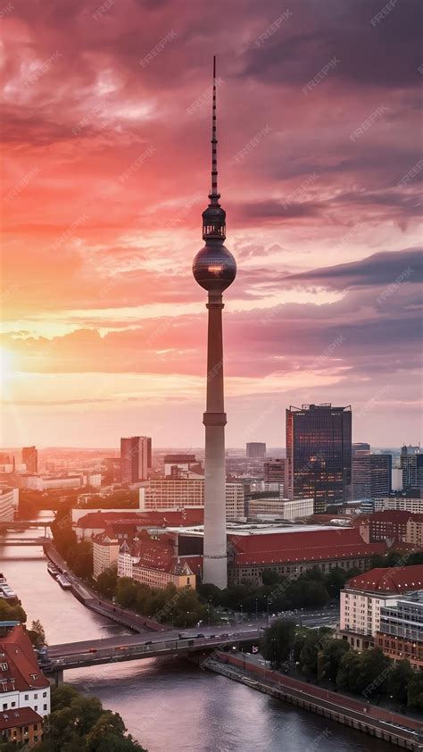 Berlin Skyline At Sunset With Fernsehturm Berlin Berlin Television
