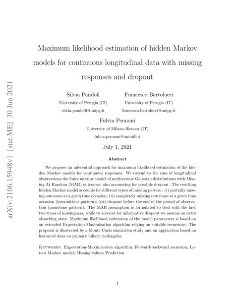 Pdf Maximum Likelihood Estimation Of Hidden Markov Models For