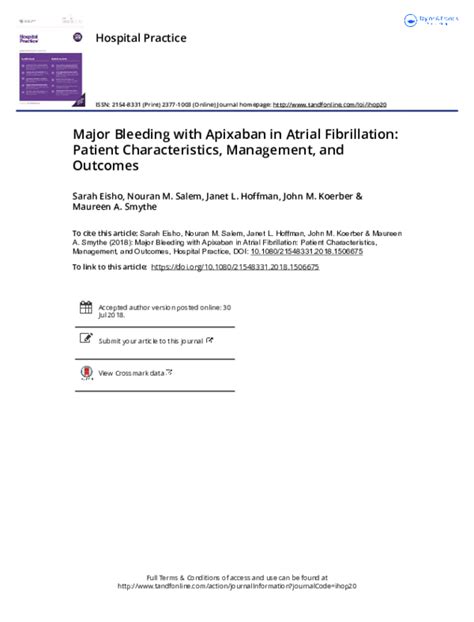 Pdf Major Bleeding With Apixaban In Atrial Fibrillation Patient