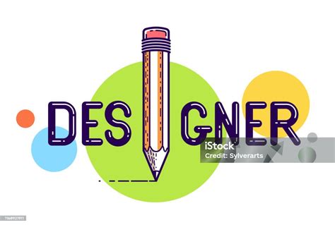 글자 I 대신 연필로 디자이너 단어 디자인 전문 컨셉 특수 글꼴로 만든 벡터 개념 적 창조적 인 포스터 개념에 대한 스톡 벡터 아트 및 기타 이미지 Istock