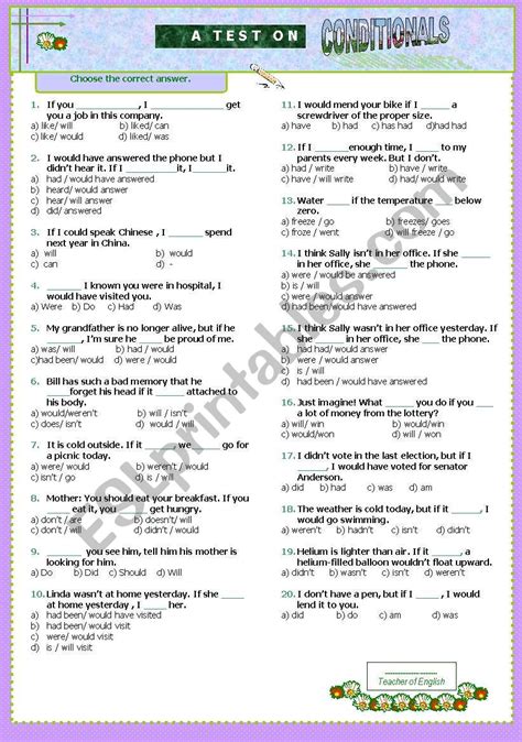 A Test On Conditionals Types 0 1 2 And 3 Esl Worksheet By Orhanmazman
