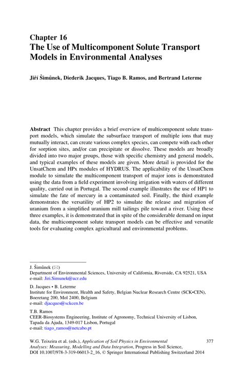 Pdf The Use Of Multicomponent Solute Transport Models In