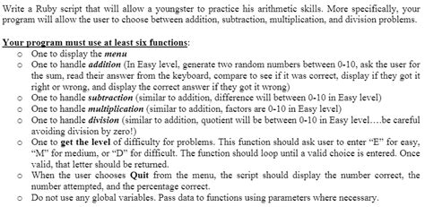 Solved Write A Ruby Script That Will Allow A Youngster To