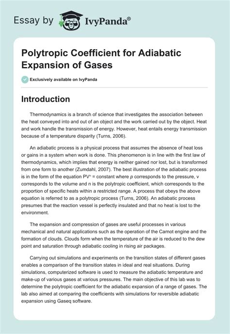 Coefficient For Adiabatic Expansion Of Gases 1708 Words Report Example