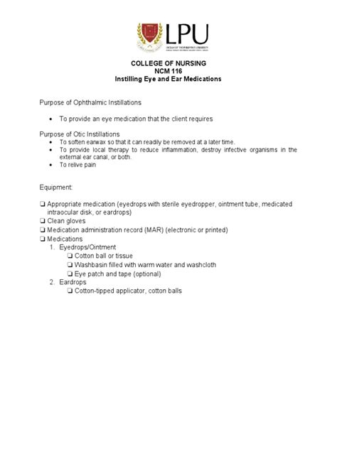 Eye Ear Med Instillation Procedure Rationale Pdf Human Eye Hygiene Eye Ear Med Instillation Procedure Rationale Pdf Human Eye Hygiene