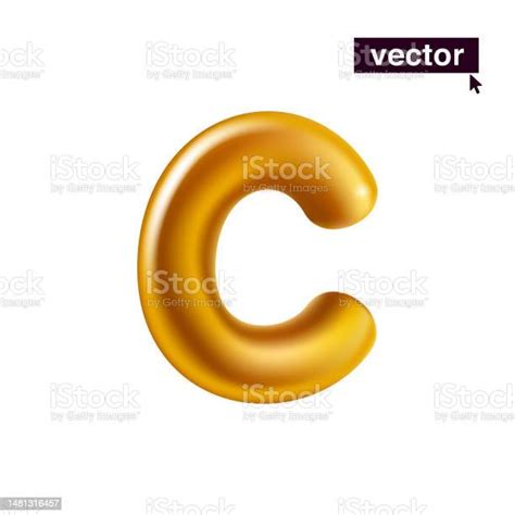 문자 C 로고 메탈릭 골든 발롱 아이콘 광택 있는 광택 효과가 있는 재미있는 스타일의 사실적인 3d 럭셔리 디자인 3차원 형태에 대한 스톡 벡터 아트 및 기타 이미지