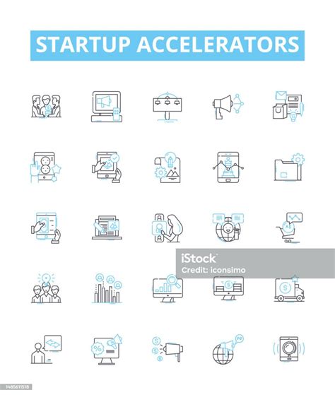 시작 가속기 벡터 라인 아이콘을 설정합니다 인큐베이터 투자 멘토링 기금 모금 액셀러레이터 혁신 네트워킹 그림 개요 개념 기호 및 기호 가속 페달에 대한 스톡 벡터 아트 및