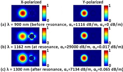 Field Plots Of X And Y Polarized Core Modes At Different Wavelengths