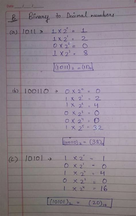 Convert The Following Binary Numbers Into Decimal Numbers A 1011 B