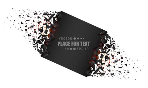 폭발 투명 한 배경에 고립 된 파편과 함께 빈 배너의 크리에이 티브 벡터 일러스트 예술 디자인입니다 갈라진된 모양 조각으로 깨졌을 추상 개념 그래픽 기하학적 요소 3차원