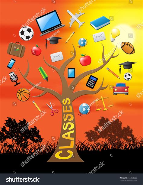 Classes Tree Icons Indicates Knowledge Learning Stock Illustration