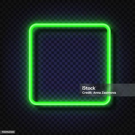 네온 빛 광장 배너입니다 벡터 네온 빛 프레임 기호입니다 투명 한 배경에 고립 된 현실적인 빛나는 녹색 네온 사각 프레임 빛나는