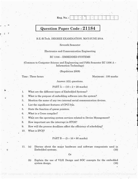 Anna University Ec 1316 Embedded Systems For Electronics And Communication Engineering May