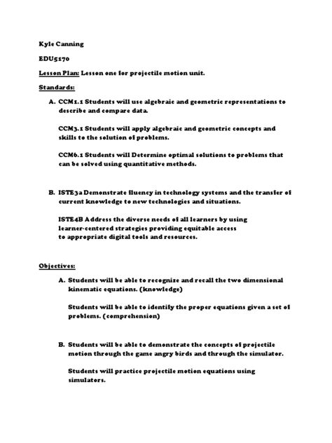 Projectile Motion Lesson Plan