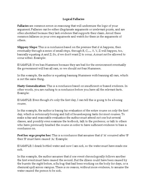 Logical Fallacy Resource Sheet Pdf Fallacy Reasoning