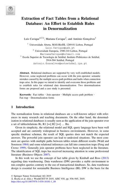Pdf Extraction Of Fact Tables From A Relational Database An Effort