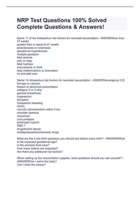 NRP Test Questions Solved Complete Questions Answers NRP Stuvia US