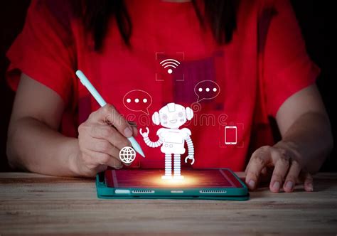 Smart Woman Using Tablet With Artificial Intelligence Icon On Screen