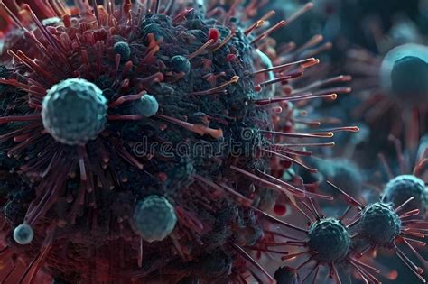 Detailed Visualization Of Virus Particles In A Microscopic View Stock Illustration