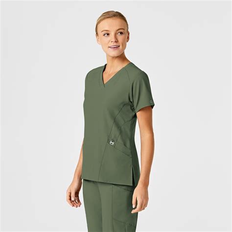 W123 Womens Stylized V Neck Scrub Top Olive Wink Scrubs