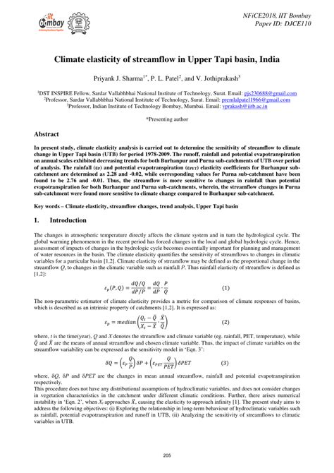 Pdf Climate Elasticity Of Streamflow In Upper Tapi Basin India