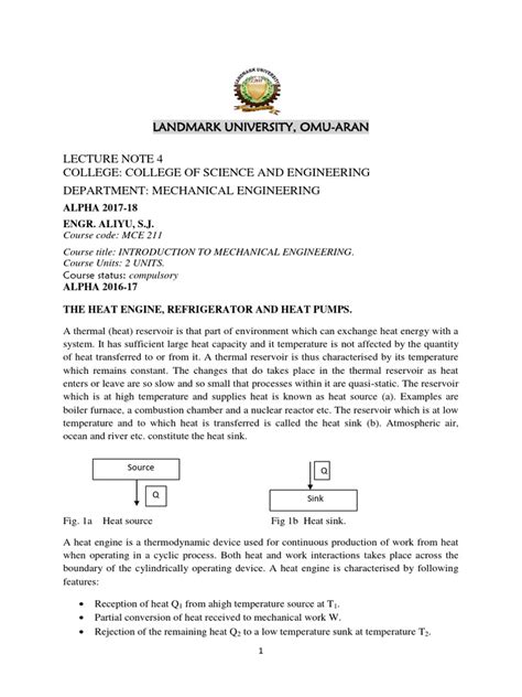 Mce 211 Lecture Note 4 The Heat Engine Download Free Pdf Heat