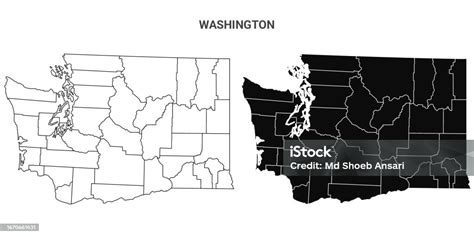 Washington State Outline County Map Set United States Stock