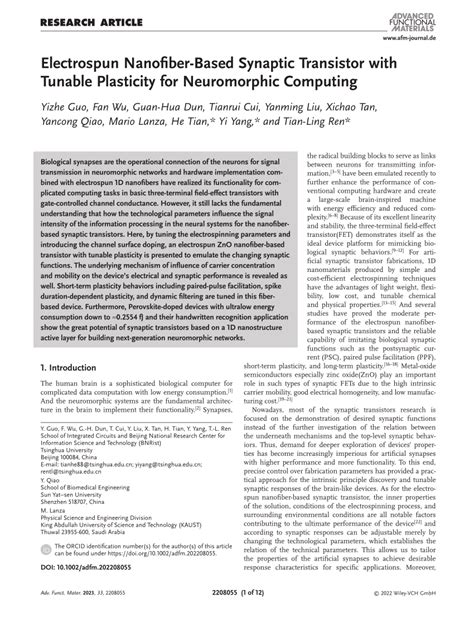 electrospun nanofiber‐based synaptic transistor with tunable plasticity
