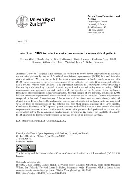 Pdf Functional Nirs To Detect Covert Consciousness In Neurocritical