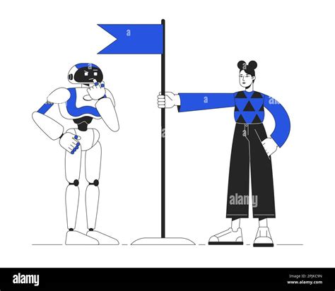 Ai Bot Training Duo Color Line Concept Vector Spot Illustration Stock