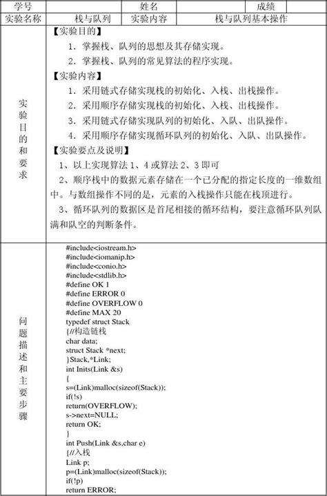 《数据结构》上机实验报告—栈与队列基本操作word文档在线阅读与下载无忧文档