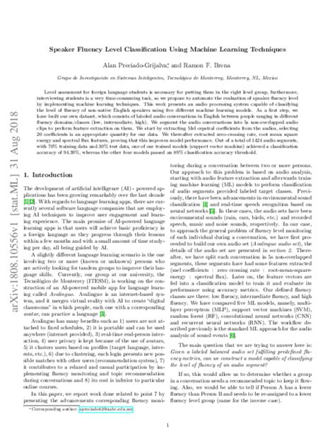 Pdf Speaker Fluency Level Classification Using Machine Learning Techniques