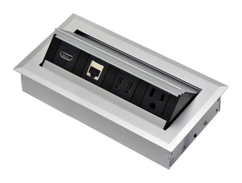 Satin Aluminum Pop Up Power And Data Module By Maverick Desk